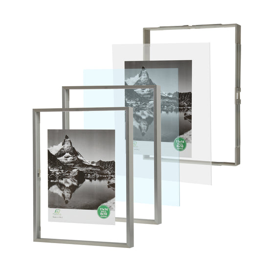 11" x 14" Deluxe Silver Aluminum Contemporary Floating Picture Frame w ...